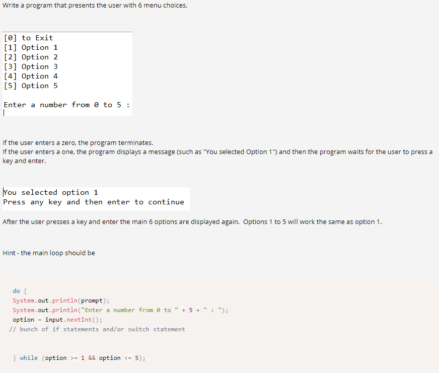 Solved Write a program that presents the user with 6 menu | Chegg.com