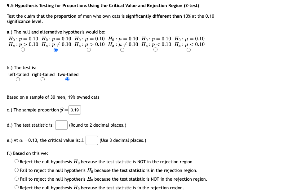 Solved 9.5 Hypothesis Testing for Proportions Using the | Chegg.com