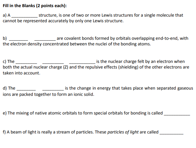 Solved Fill in the Blanks (2 points each): a) cannot be | Chegg.com