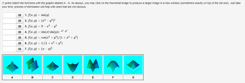 Solved (1 point) Match the functions with the graphs labeled | Chegg.com