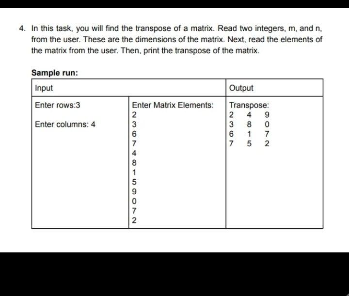Solved 4. In this task, you will find the transpose of a | Chegg.com