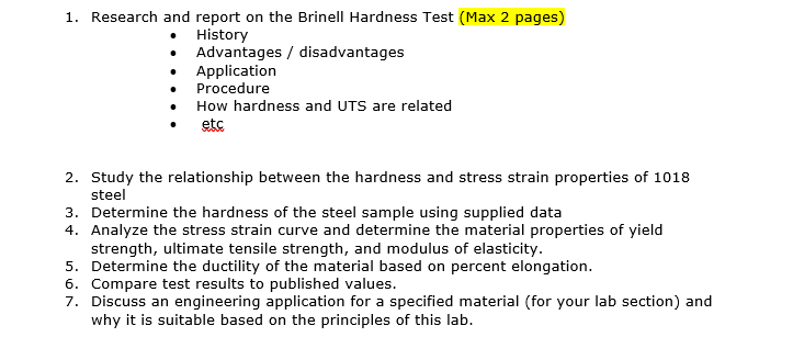 Solved 1. Research and report on the Brinell Hardness Test | Chegg.com