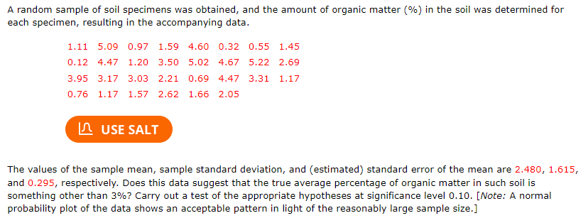 Solved A random sample of soil specimens was obtained, and | Chegg.com