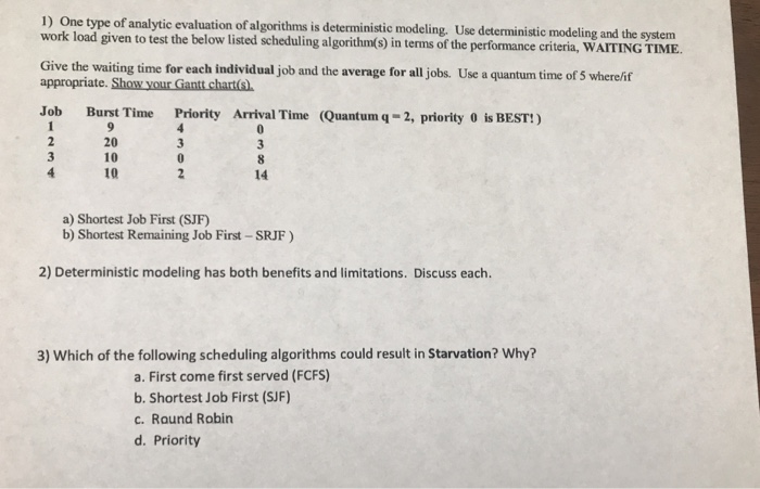 Solved I) One type of analytic evaluation of algorithms is | Chegg.com