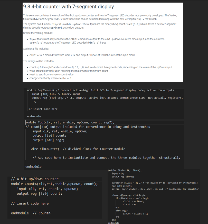 9.8 4-bit counter with 7-segment displayThis exercise | Chegg.com