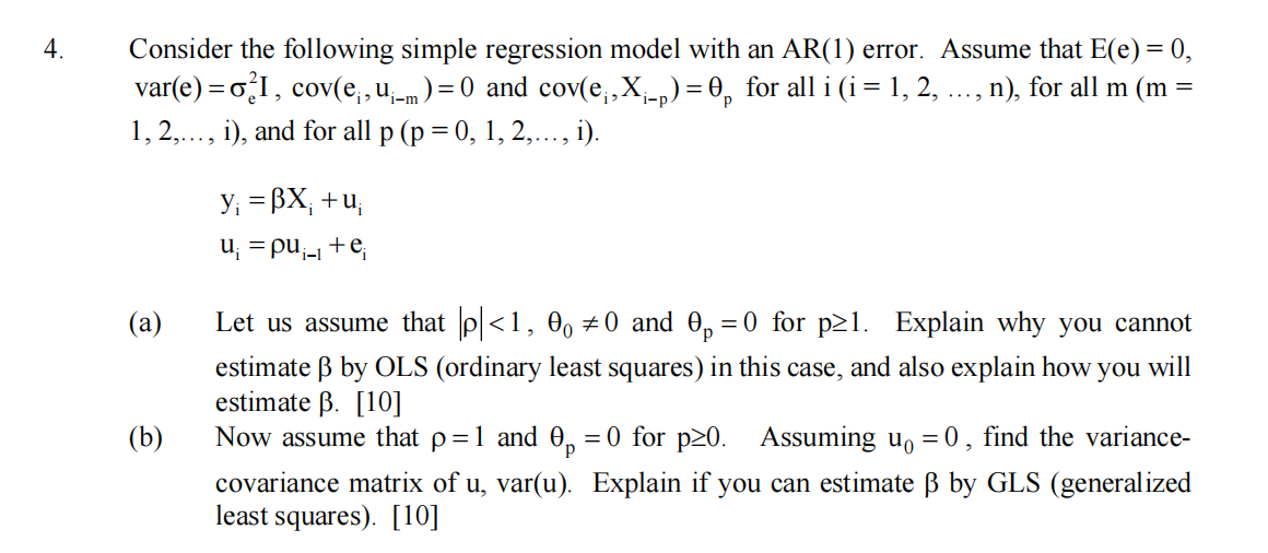 Solved Consider the following simple regression model with | Chegg.com