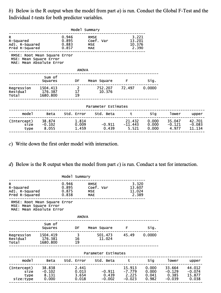 Solved b ) Below is the R output when the model from part a | Chegg.com