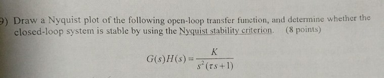 Solved 9) Draw a Nyquist plot of the following open-loop | Chegg.com