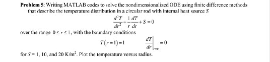 Problem 5: Writing MATLAB codes to solve the | Chegg.com