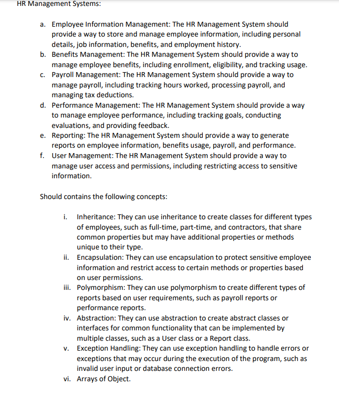 Solved Management Systems: a. Employee Information | Chegg.com