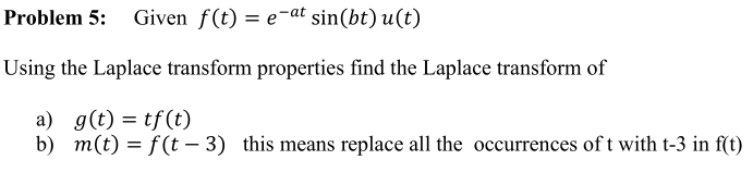 Solved Problem 5: Given f(t) = e-at sin(ht) u(t) Using the | Chegg.com