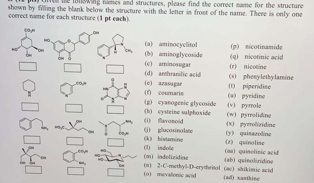 Solved Owing names and structures, please find the correct | Chegg.com