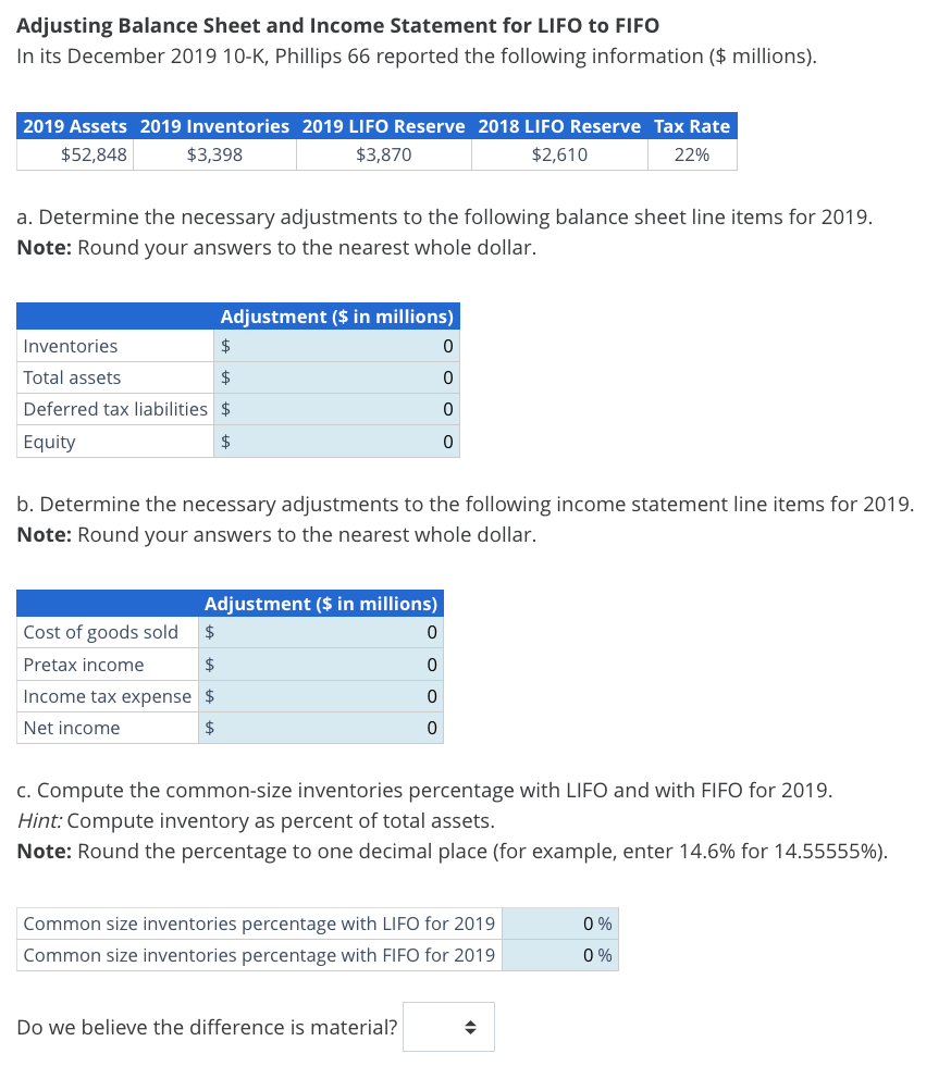 Adjusting Balance Sheet and Income Statement for LIFO | Chegg.com