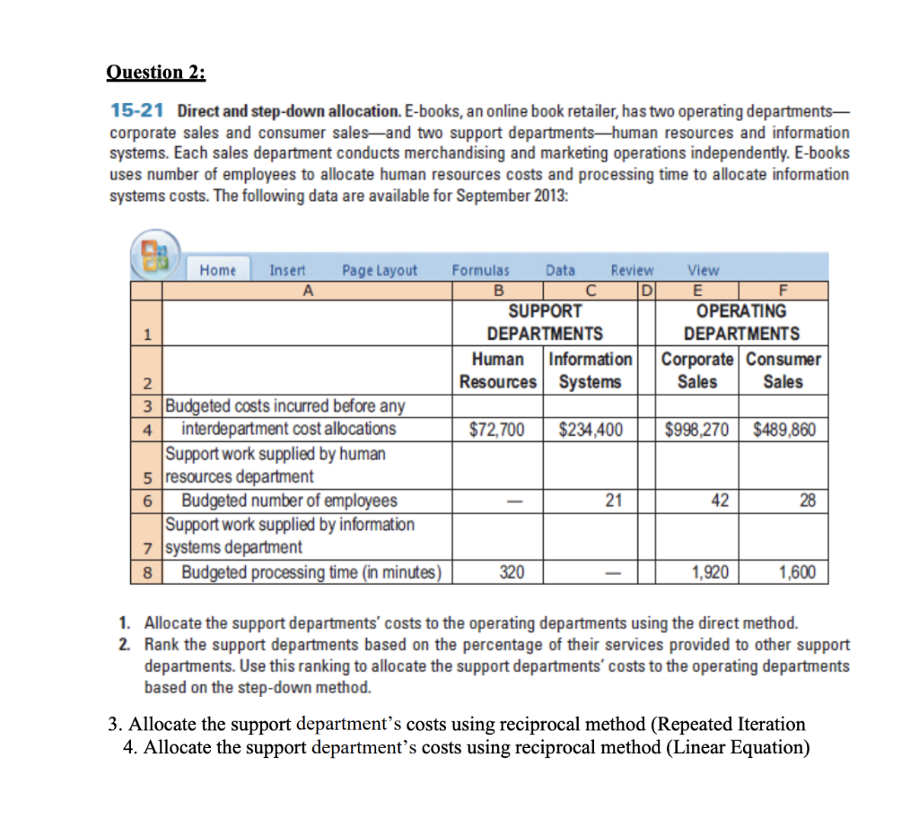 Solved 15-21 Direct and step-down allocation. E-books, an | Chegg.com
