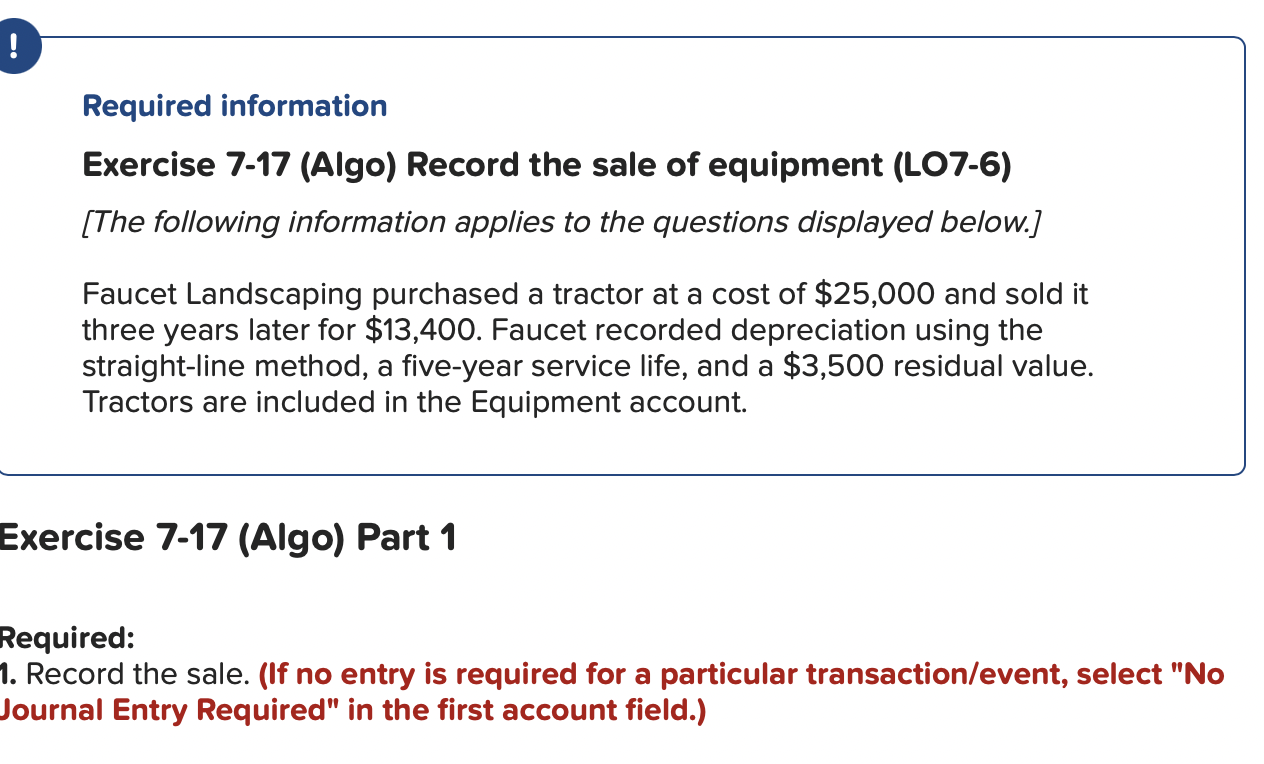 Solved Required information Exercise 7-17 (Algo) Record the | Chegg.com