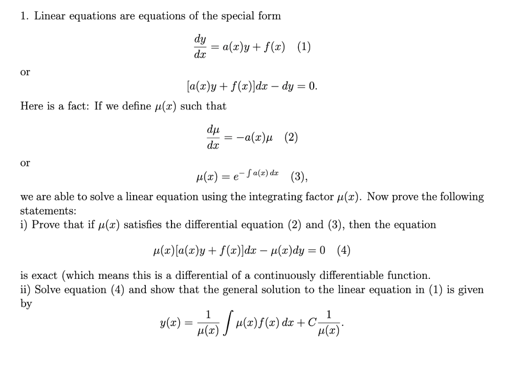 Solved 1. Linear equations are equations of the special form | Chegg.com