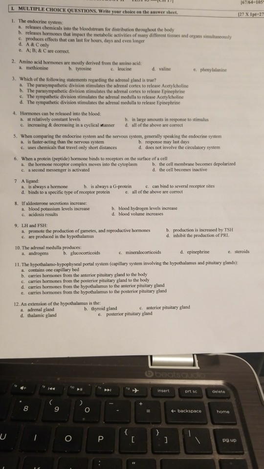 Solved 67/64-105 L MULTIPLE CHOICE QUESTIONS. Write your | Chegg.com