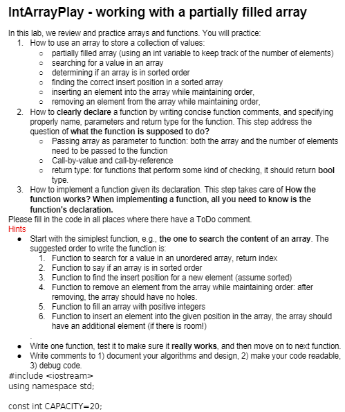 Solved IntArrayPlay - working with a partially filled array | Chegg.com