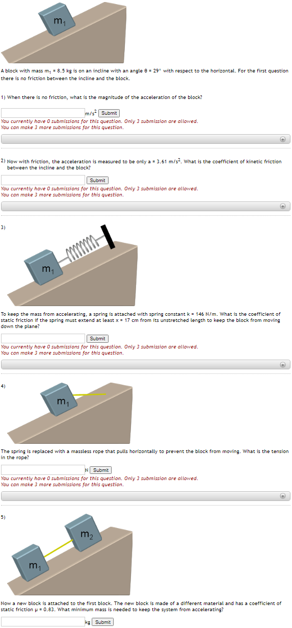 Solved A block with mass m1=8.5 kg is on an incline with an | Chegg.com