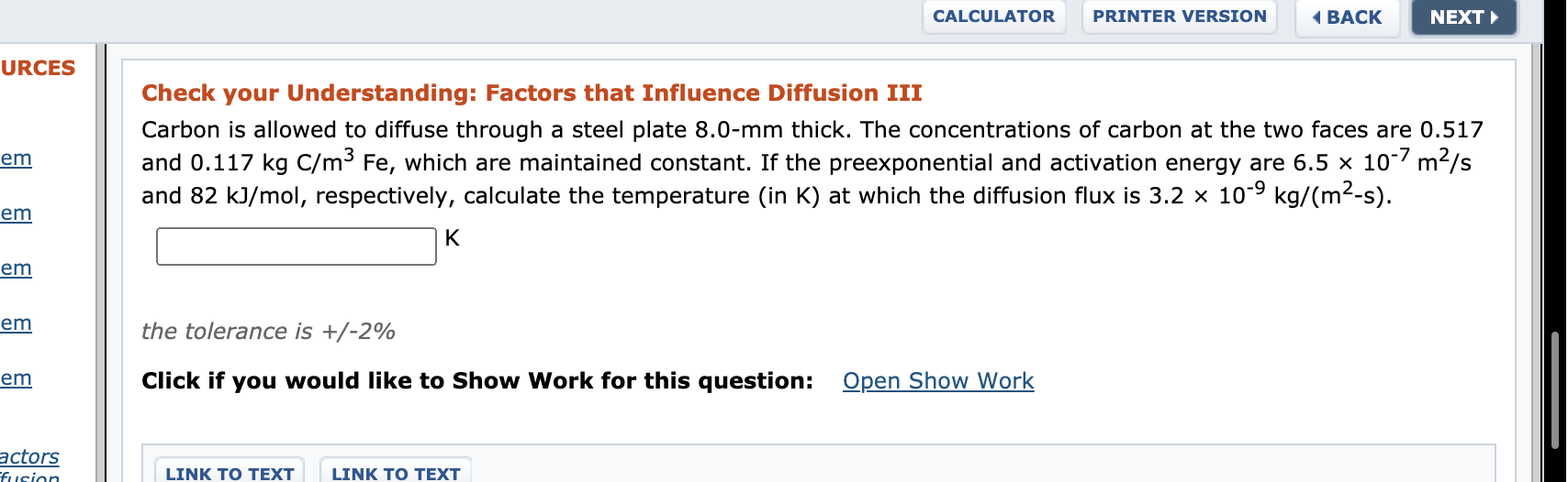 Solved CALCULATOR PRINTER VERSION A BACK NEXT URCES em Check | Chegg.com