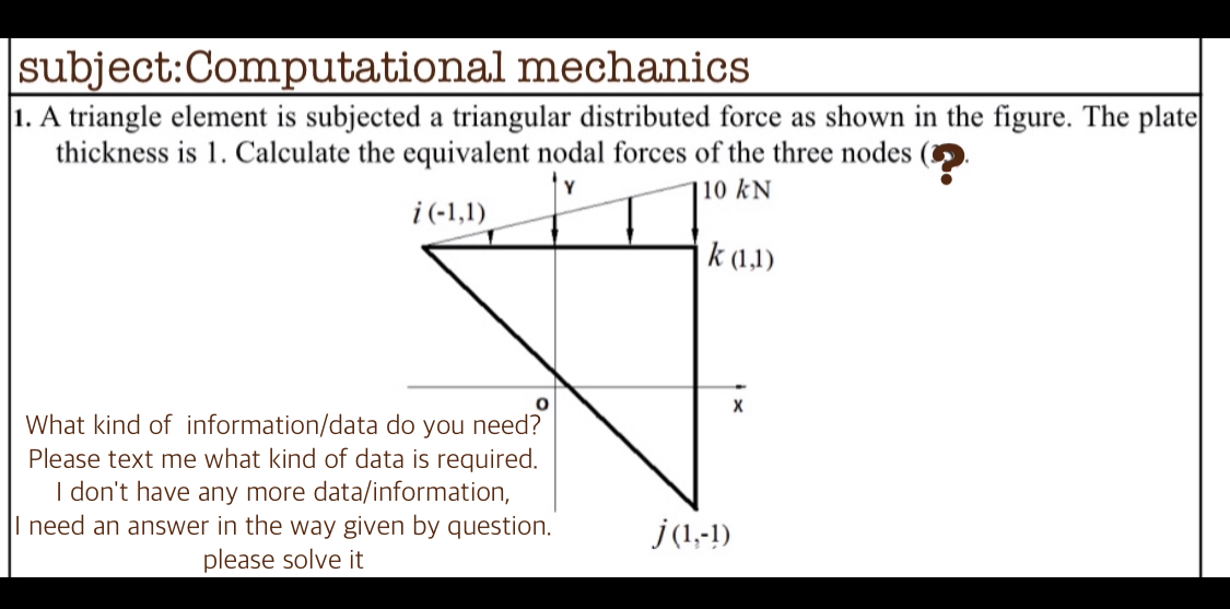 Solved subject:Computational mechanics 1. A triangle element | Chegg.com
