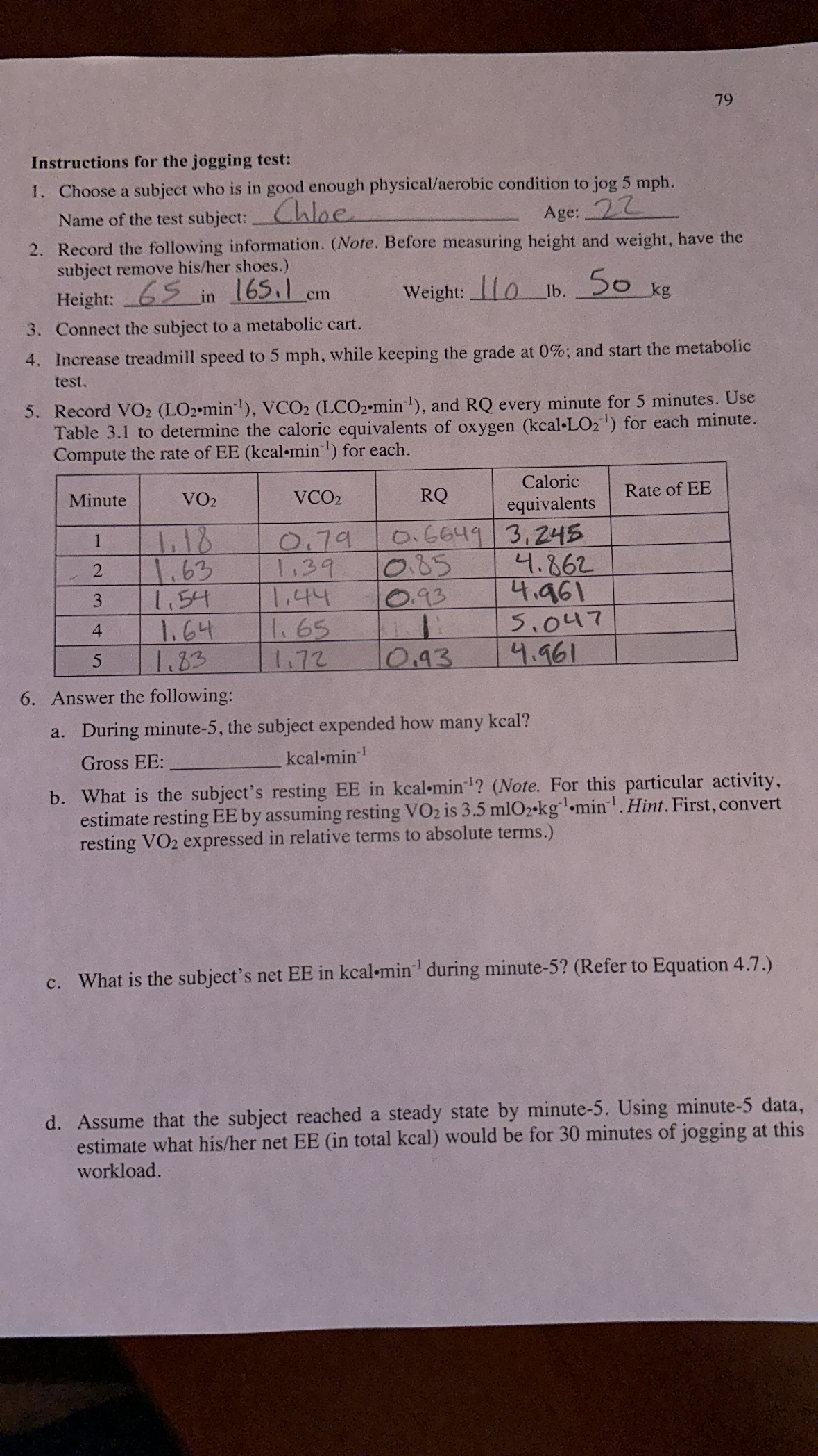 Instructions for the jogging test: 1. Choose a | Chegg.com