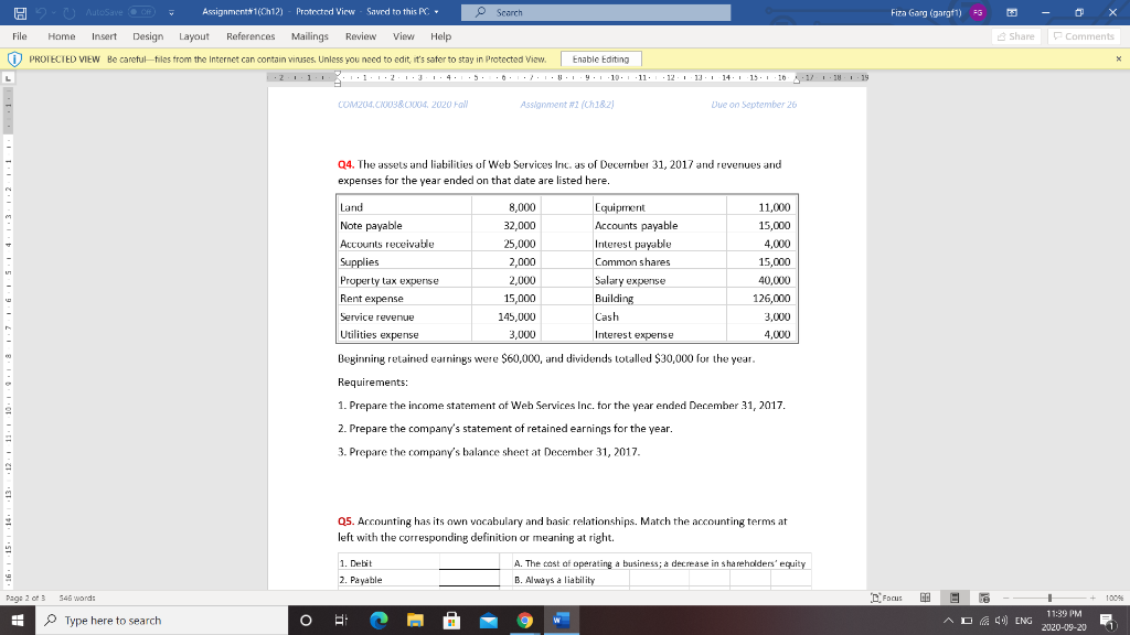 Solved H 2-0 AutoSave C - Assignment 1(C12) - Protected View | Chegg.com