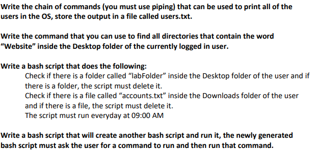 Solved Write the chain of commands (you must use piping) | Chegg.com