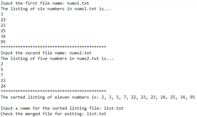 Solved Write a program that merges the numbers in two files | Chegg.com