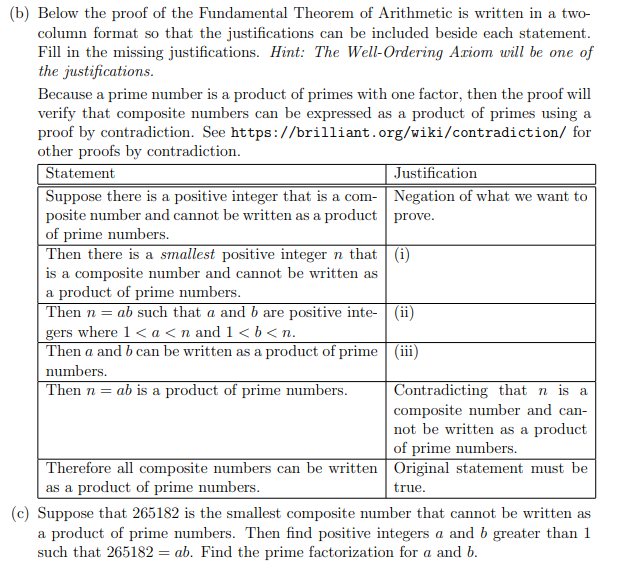 Solved (b) Below the proof of the Fundamental Theorem of | Chegg.com