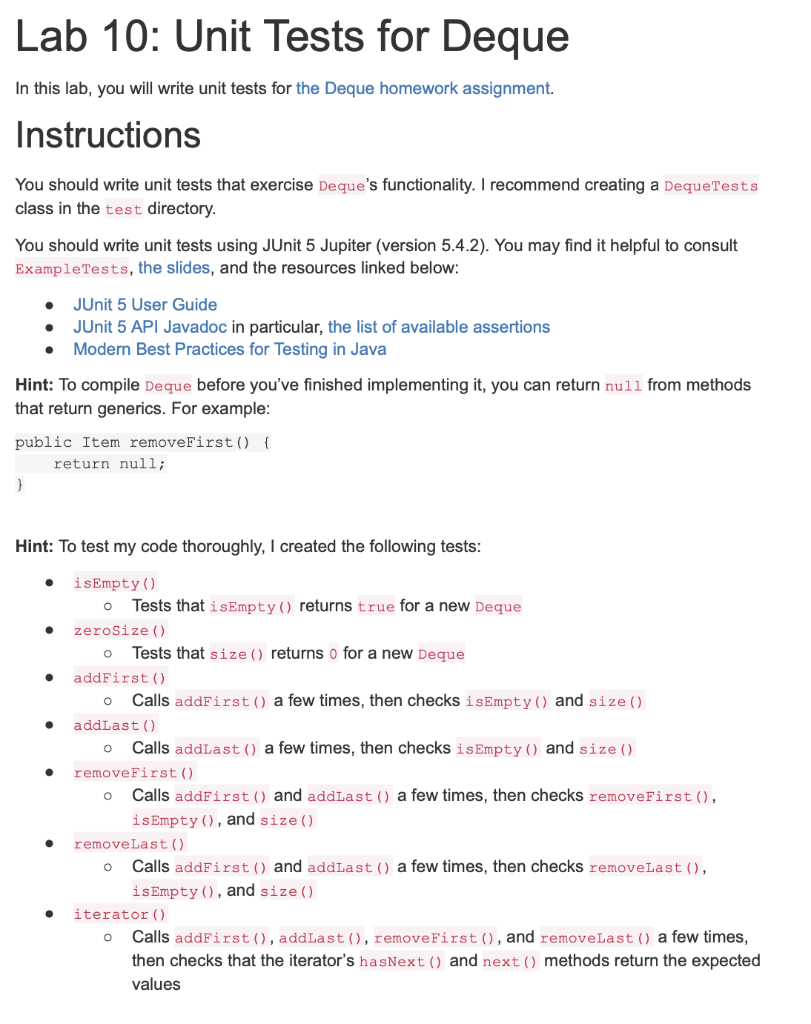 Solved Instructions You should write unit tests that | Chegg.com