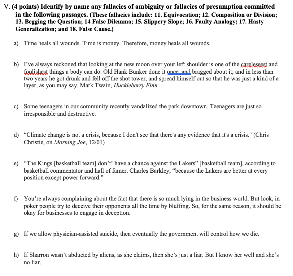 I. (4 points) Identify by name any fallacies of | Chegg.com