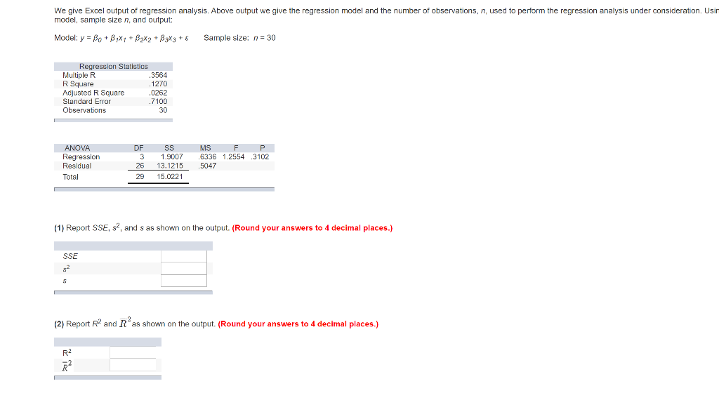 Solved We Give Excel Output Of Regression Analysis Above 