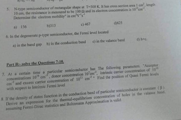 Solved 5. N-type semiconductor of rectangular shape at T-300 | Chegg.com