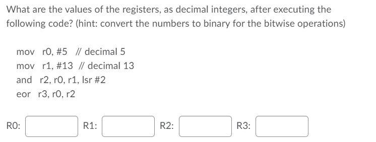 Solved What are the values of the registers, as decimal | Chegg.com