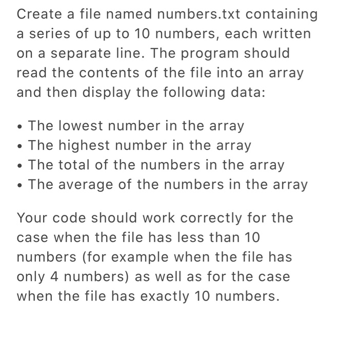 Solved Create a file named numbers.txt containing a series | Chegg.com