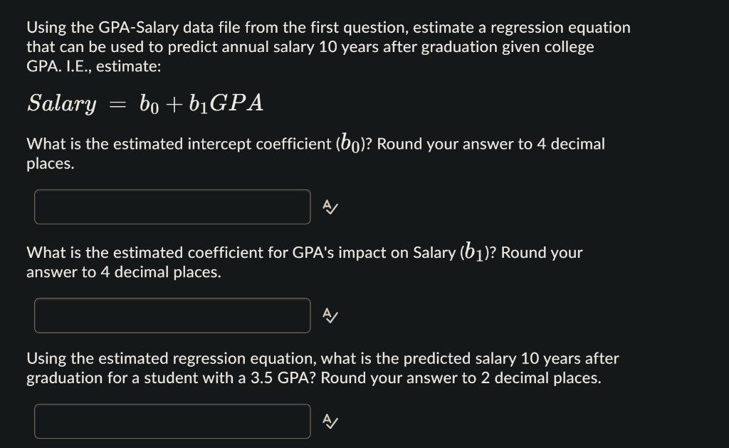Solved Using the GPA-Salary data file from the first | Chegg.com