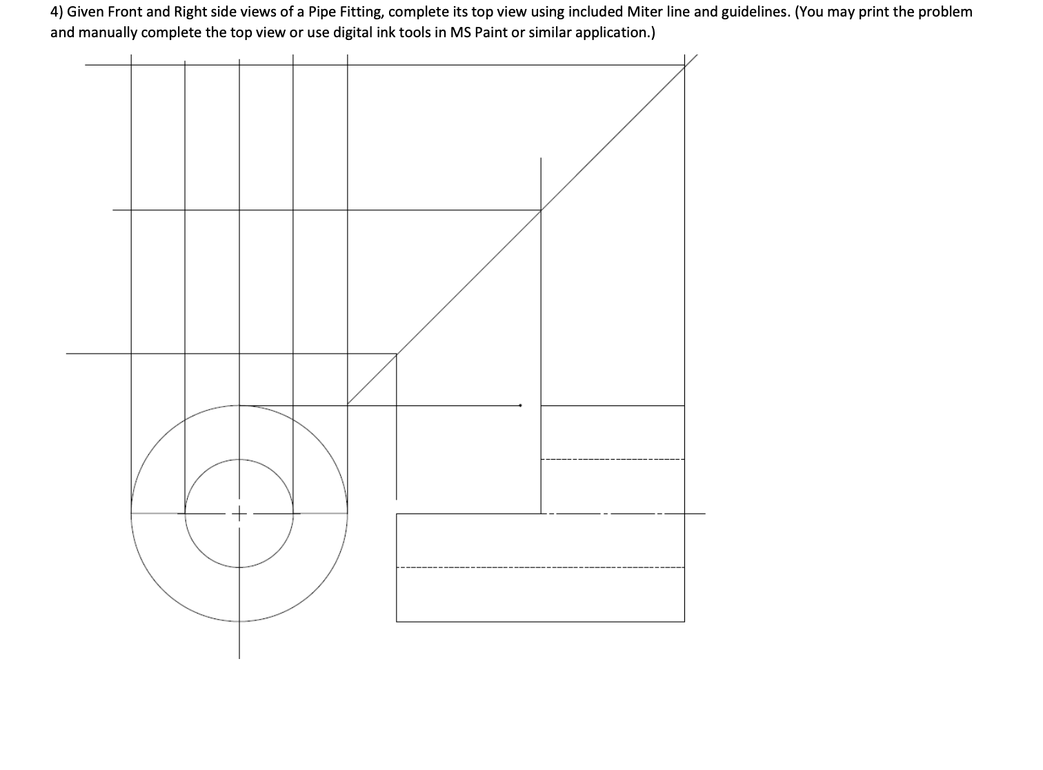 Solved 4) Given Front and Right side views of a Pipe | Chegg.com