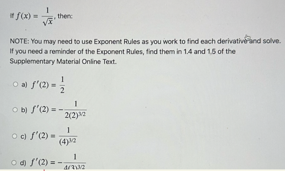 Solved If f(x)=x1, then: NOTE: You may need to use Exponent | Chegg.com