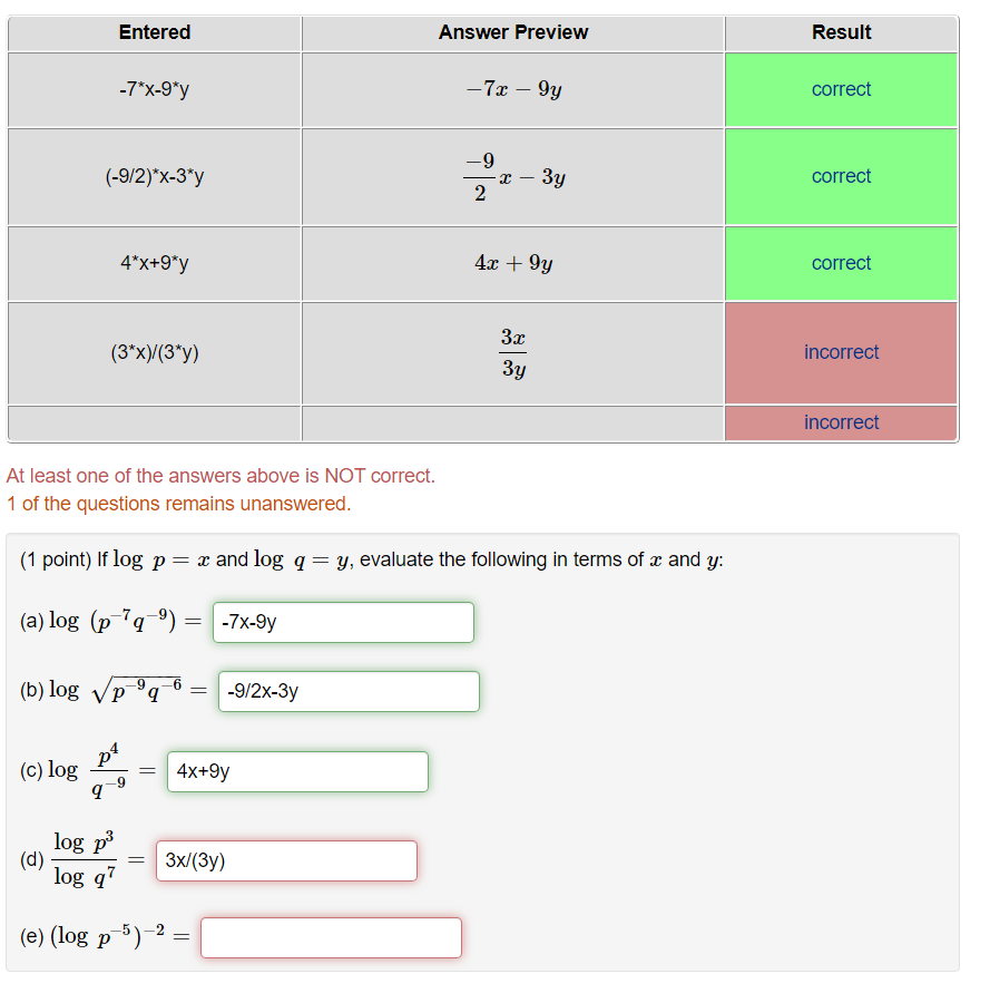 Solved At least one of the answers above is NOT correct. 1 | Chegg.com