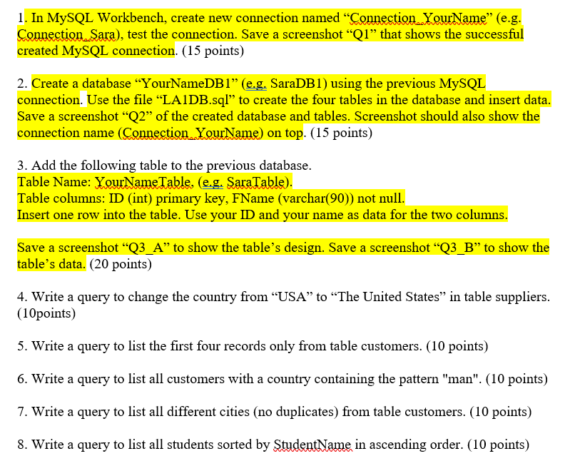Solved 1. In MySQL Workbench, create new connection named | Chegg.com