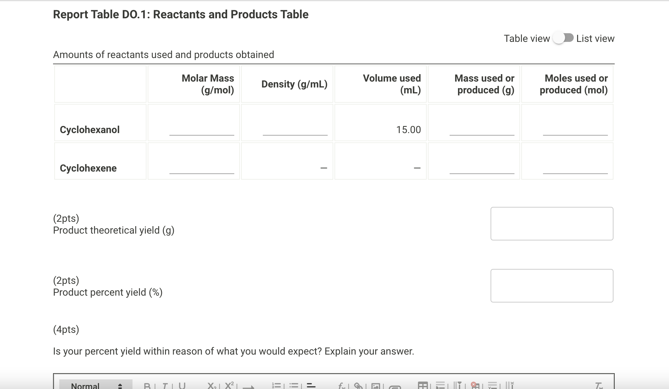Solved Report Submission - Dehydration of an Alcohol (2pts) | Chegg.com