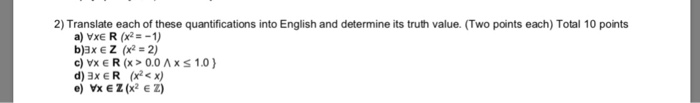 Solved 2) Translate each of these quantifications into | Chegg.com