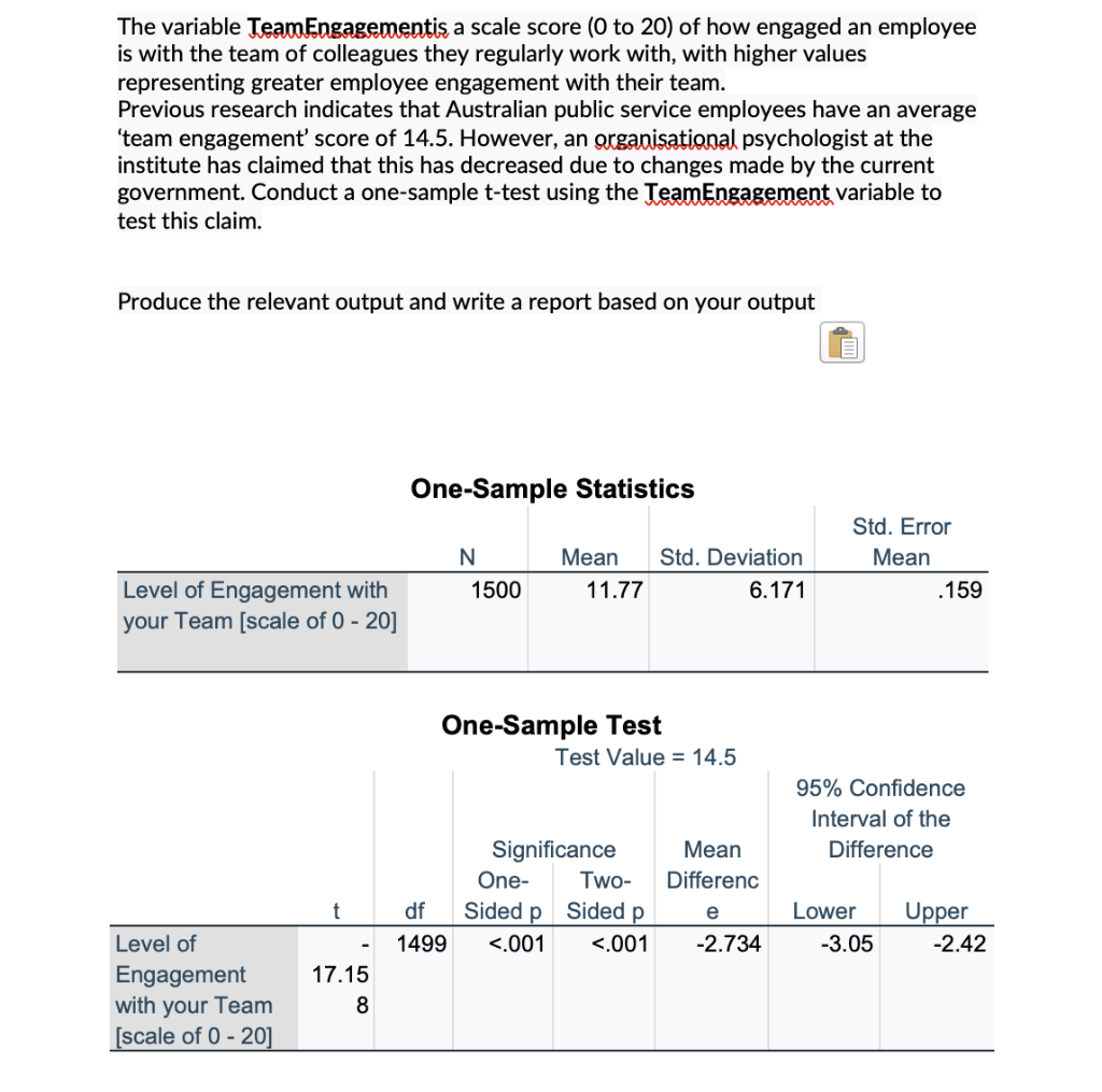 Solved The variable TeamEngagementis a scale score (0 to 20) | Chegg.com
