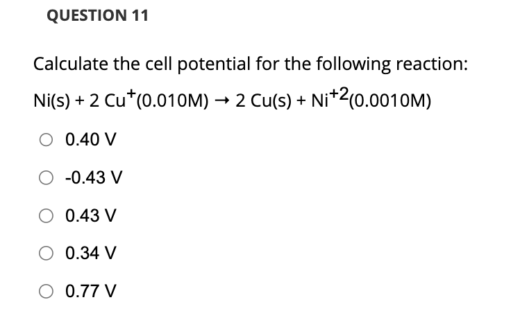 Solved Calculate The Cell Potential For The Following