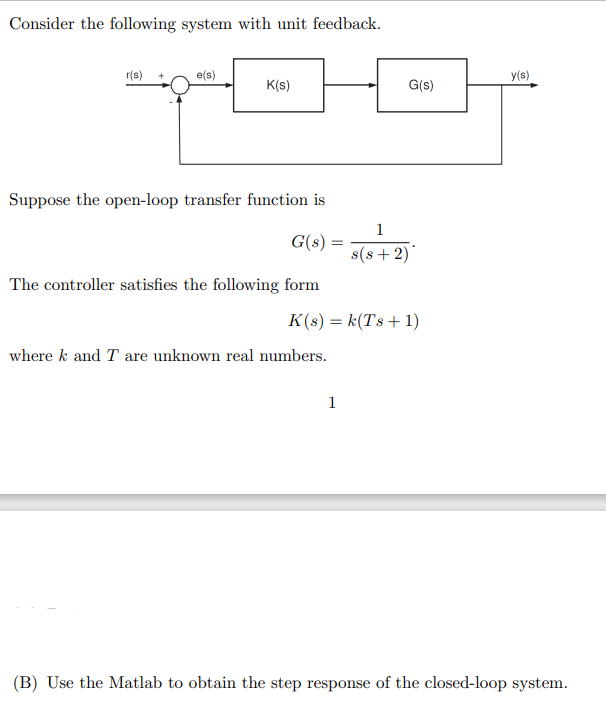 Solved Consider the following system with unit feedback. | Chegg.com