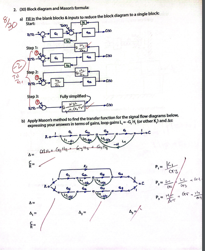 Solved 2. (30) Block diagram and Mason's formula: → ral in | Chegg.com
