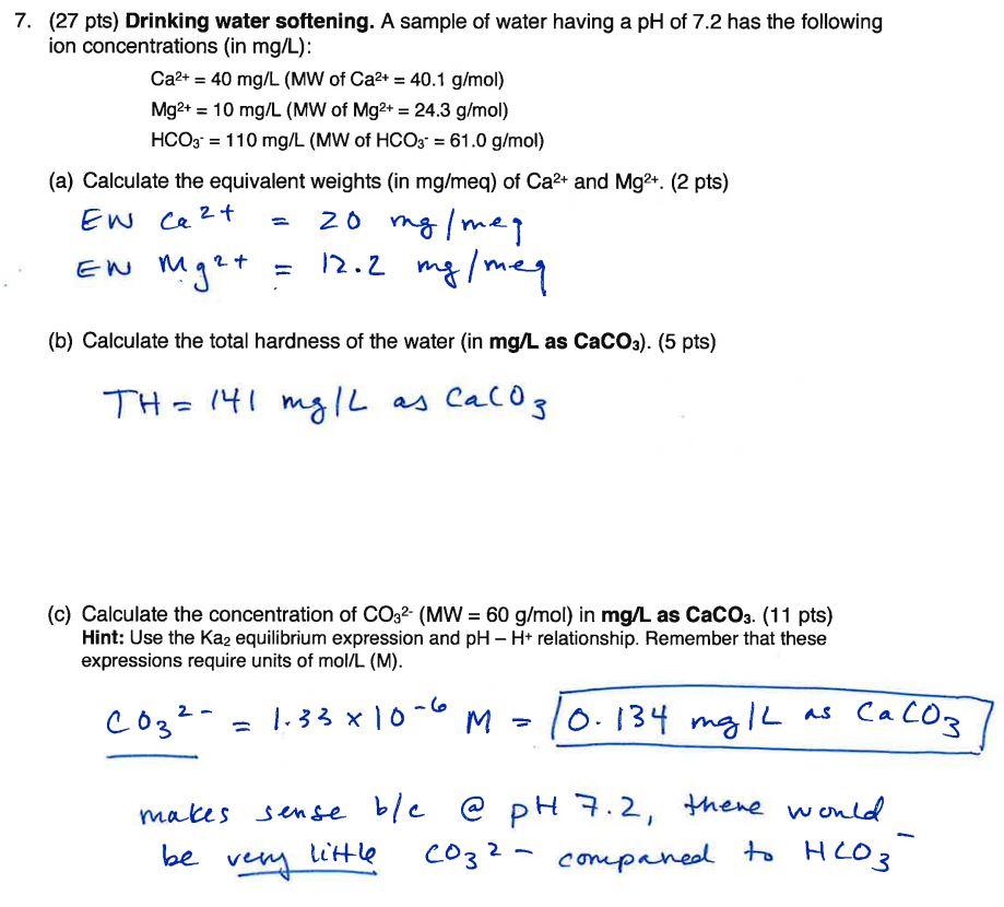 Solved (27 pts) Drinking water softening. A sample of water | Chegg.com