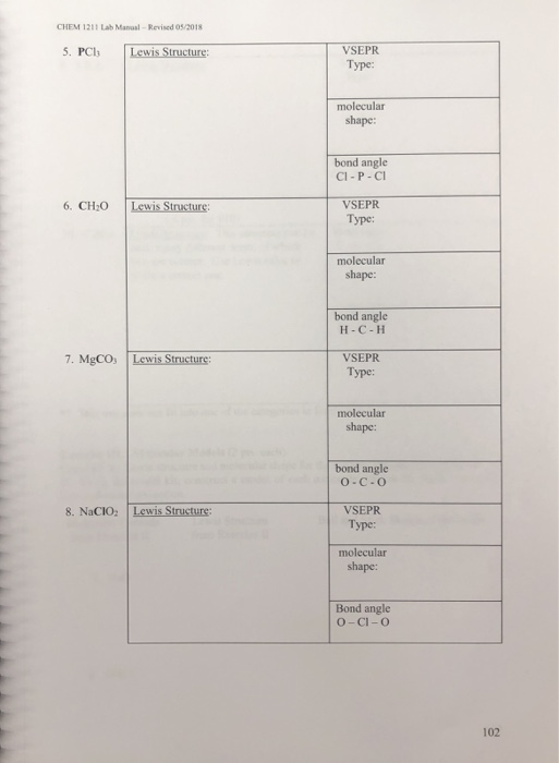 Solved CHEM 1211 Lab Maneal Revised 05 2018 Exercise II. | Chegg.com