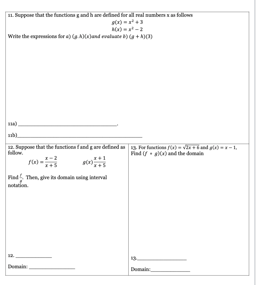 Solved 11. Suppose that the functions g and h are defined | Chegg.com